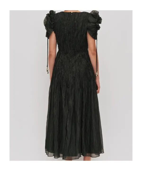 Aje Round Neck Pleated Puff Sleeve Dress