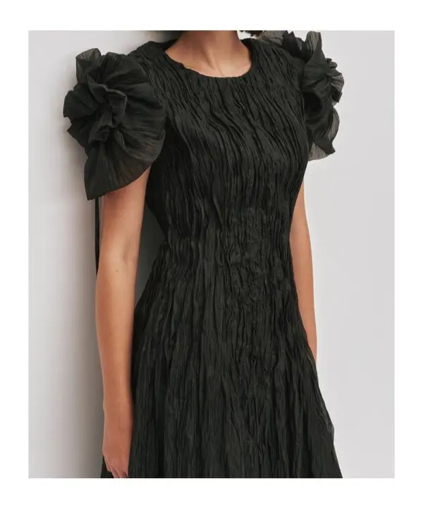 Aje Round Neck Pleated Puff Sleeve Dress