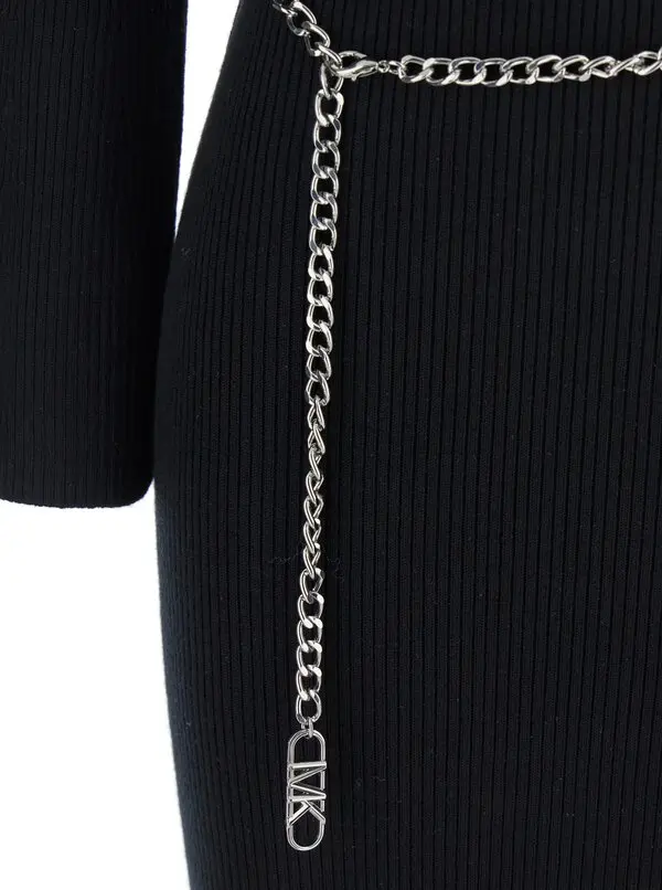 Michael Kors V-neck Belted Midi Dress - Black