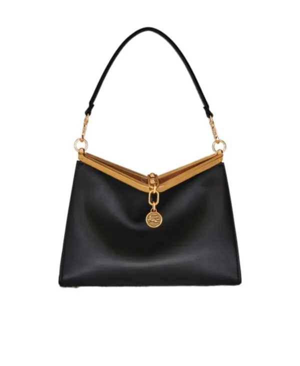 Etro Log Charm Medium Vela Shoulder Bag - Black