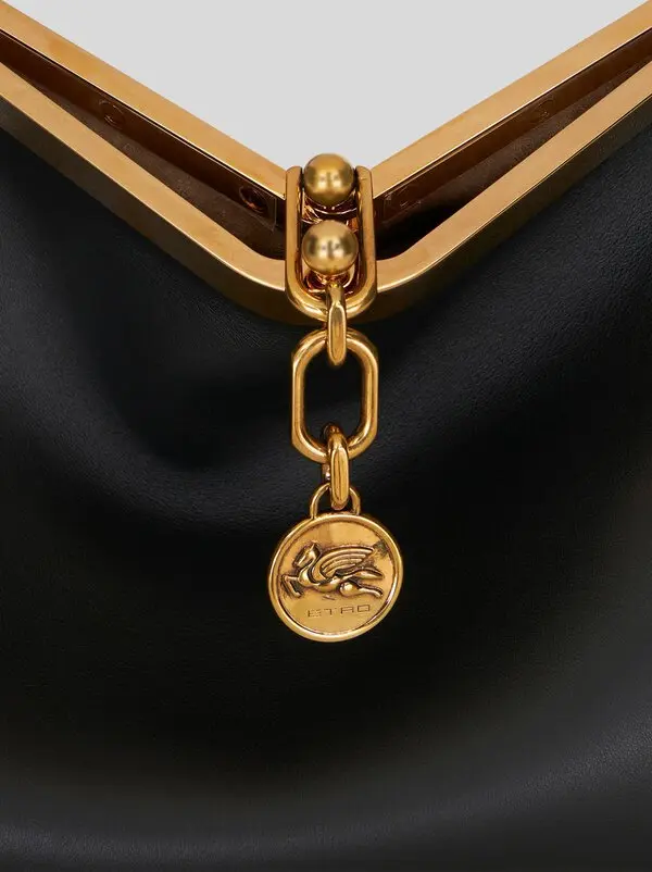 Etro Medium Vela Shoulder Bag With Logo Charm - Black