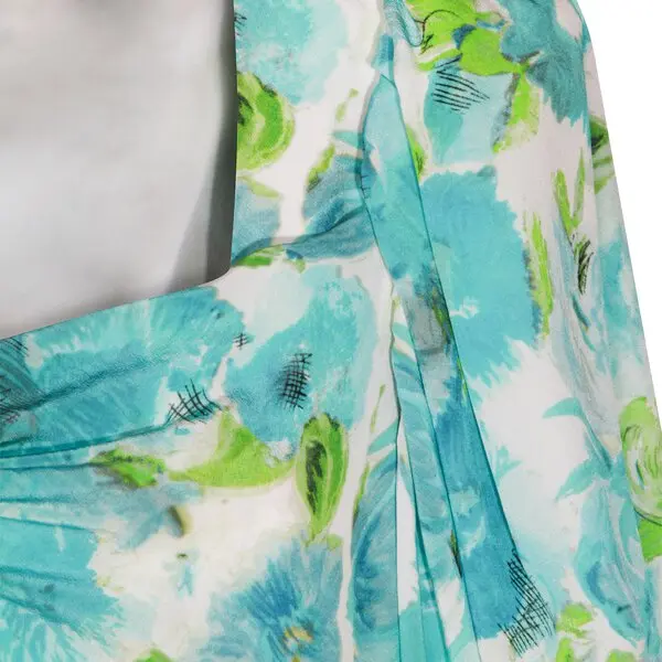 Chloé Ruched Floral Asymmetric Dress - Green