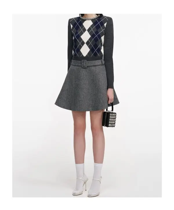 SELF-PORTRAIT Argyle Embellished Trim Cardigan