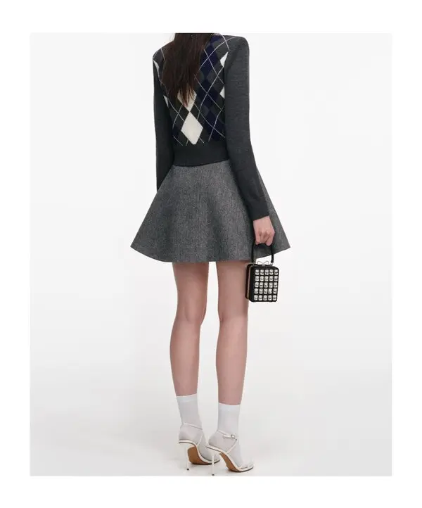 SELF-PORTRAIT Argyle Embellished Trim Cardigan
