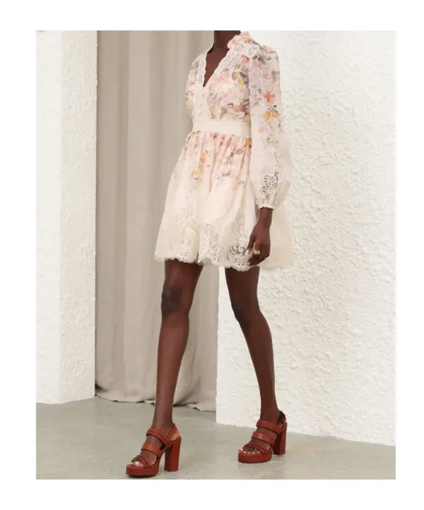Zimmermann Luna Lace Lantern Mini Dress - No