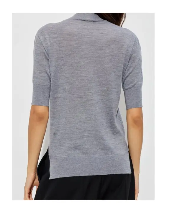 JIL SANDER Mock Neck Short Sleeve Fine Knit Top - Grey