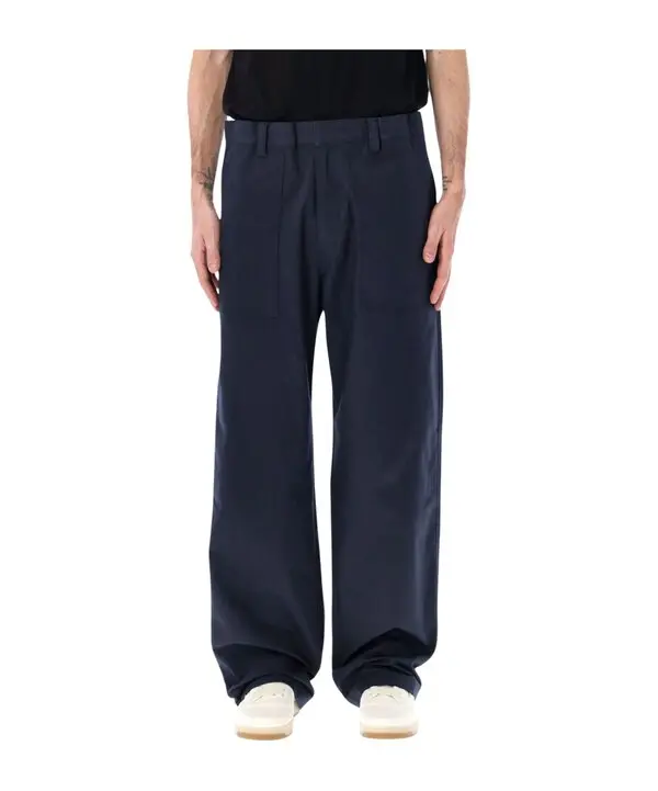 Prada Wide-leg Cotton Trousers With Triangle Patch