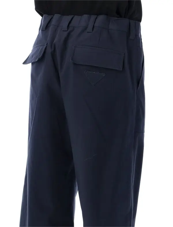 Prada Wide-leg Cotton Trousers With Triangle Patch