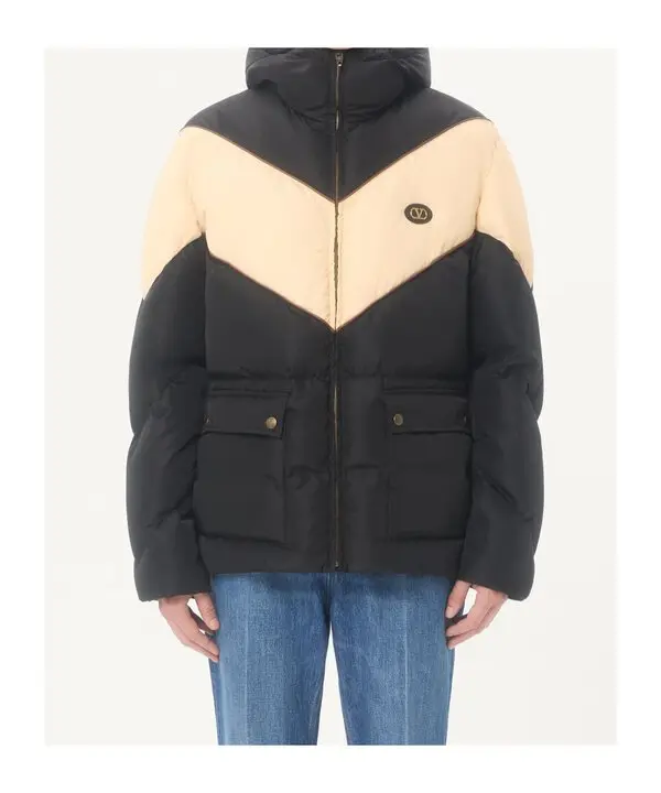 Valentino Garavani Chevron Zip-up Hooded Jacket With V Logo