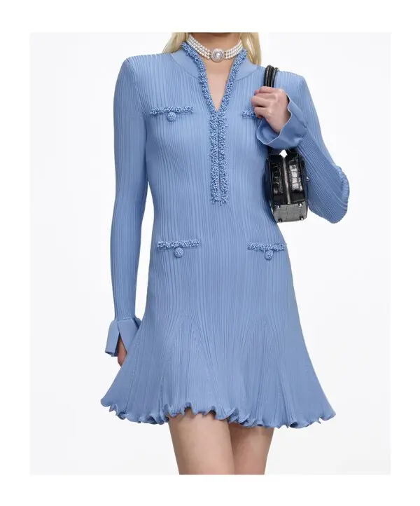 SELF-PORTRAIT Embellished Trim Knitted Mini Dress