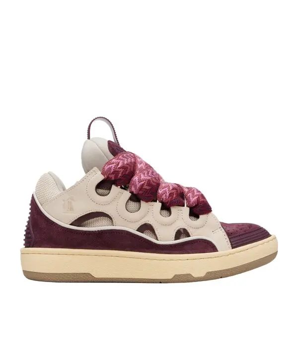 LANVIN Curb Leather Sneakers - Beige/burgundy