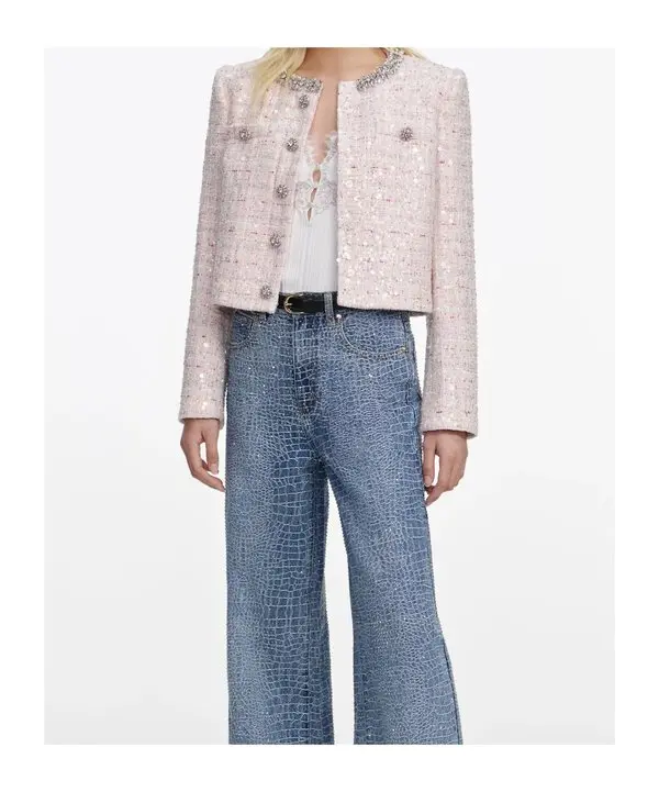 SELF-PORTRAIT Embellished Cropped Jacket - Multicolor