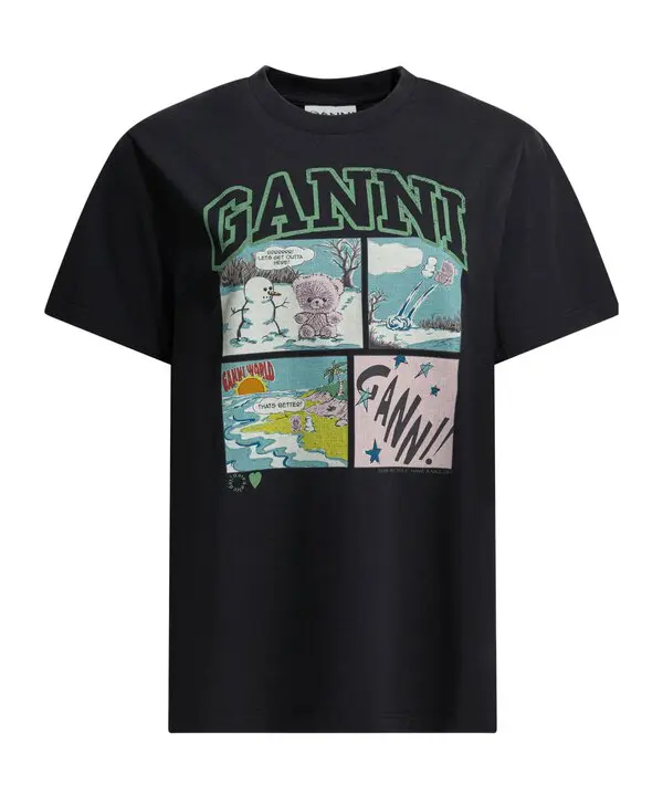 GANNI Bear Comic Teddy Graphic T-shirt - Phantom Black