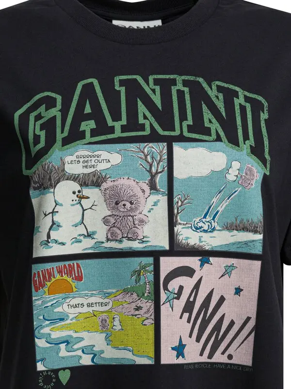 GANNI Bear Comic Teddy T-shirt - Phantom Black
