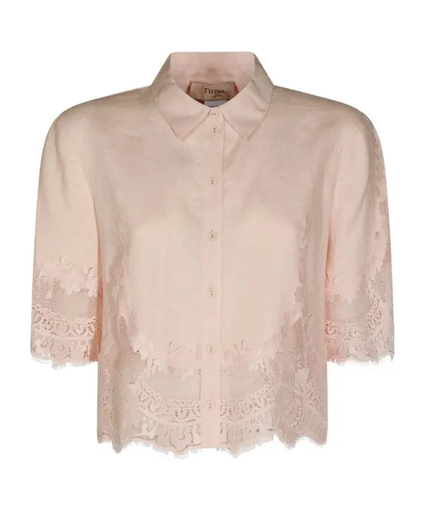TWINSET Fan-shaped Lace Hem Shirt - Nude