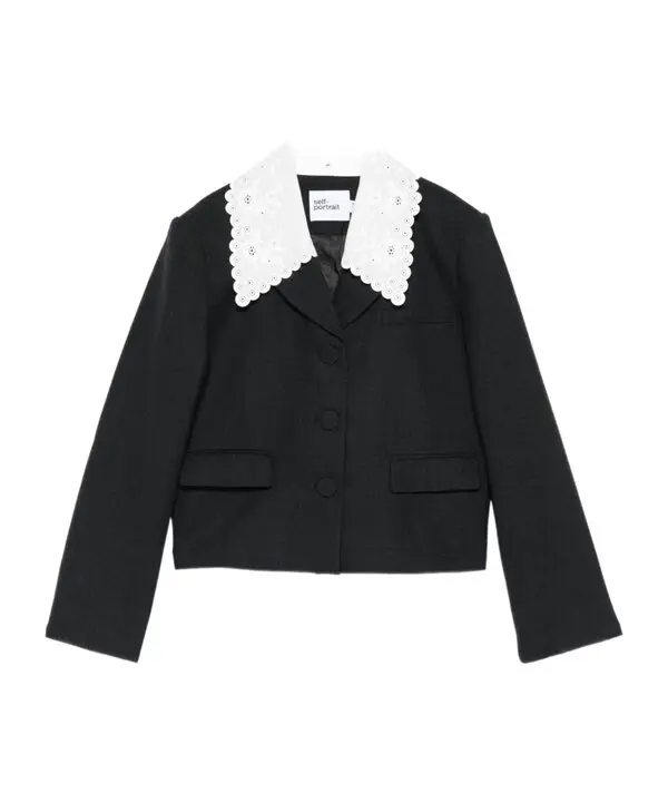 SELF-PORTRAIT Broderie Anglaise Collar Cropped Blazer