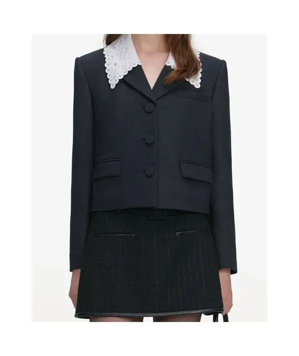 SELF-PORTRAIT Broderie Anglaise Collar Cropped Blazer