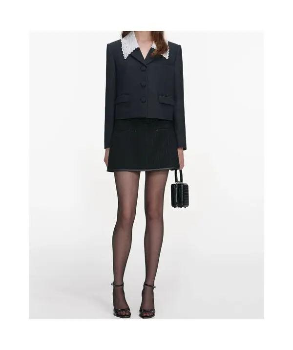 SELF-PORTRAIT Broderie Anglaise Collar Cropped Blazer