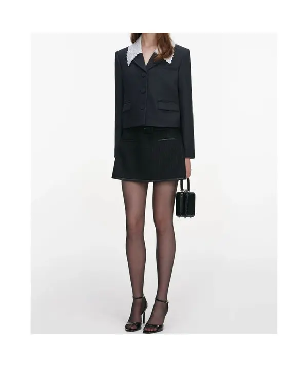 SELF-PORTRAIT Broderie Anglaise Collar Cropped Blazer