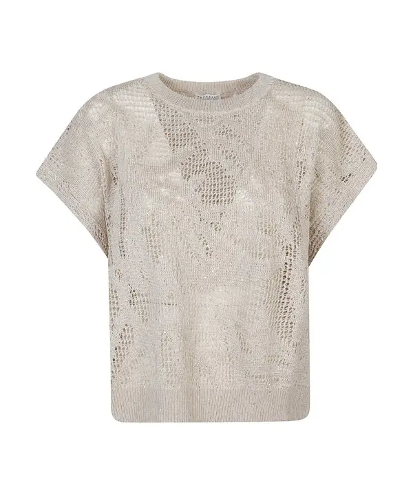 Brunello Cucinelli Dazzling Water Lilies Knit T-shirt - Nude