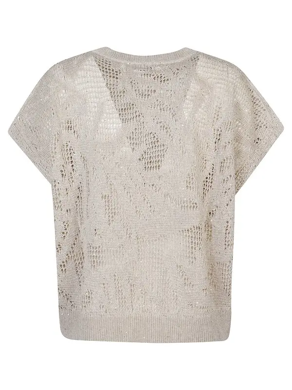 Brunello Cucinelli Dazzling Water Lilies Knit T-shirt - Nude