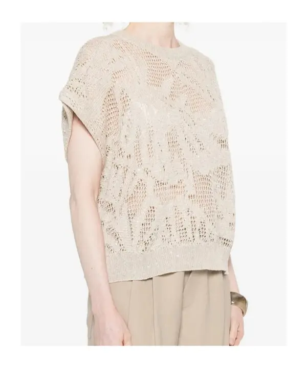 Brunello Cucinelli Dazzling Water Lilies Knit T-shirt - Nude