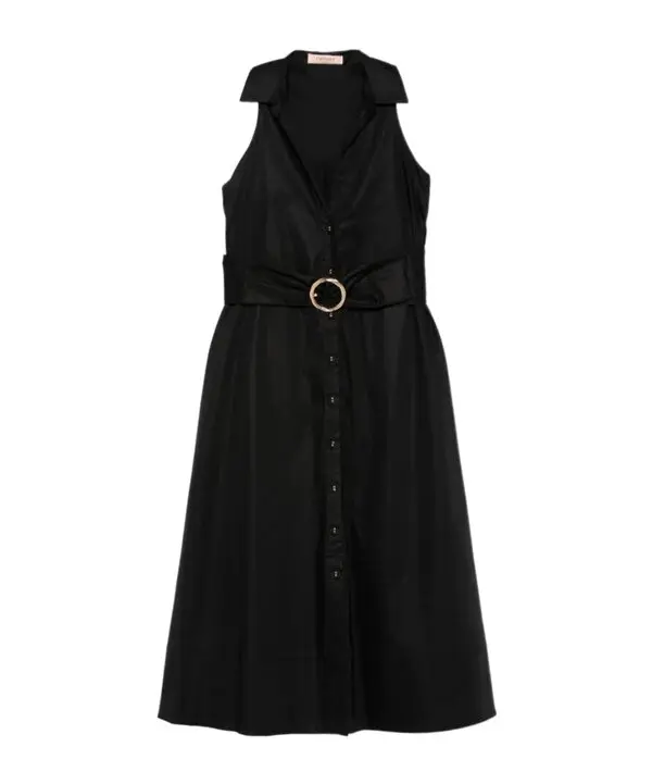 TWINSET Sleeveless V-neck Belted Dress With Matching Hardware