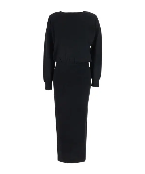P.a.r.o.s.h Boat-neck Long-sleeved Midi Dress - Black