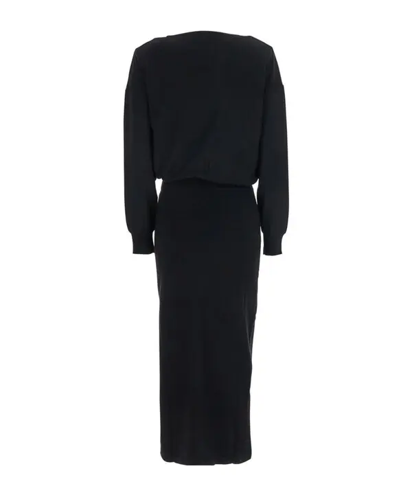 P.a.r.o.s.h Boat-neck Long-sleeved Midi Dress - Black
