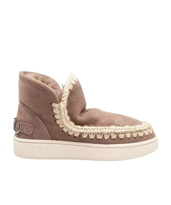 Mou Round Toe Slip-on Boots With Metal Logo - Nude