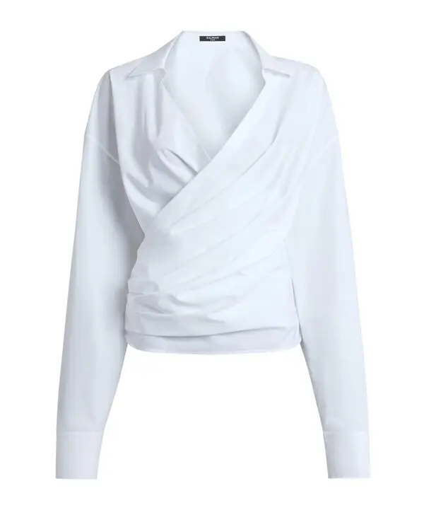 Balmain Wrap V-neck Long Sleeve Top - White