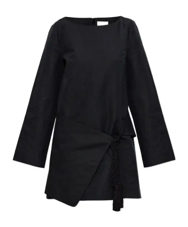 Posse Round Neck Long Sleeve Asymmetrical Tassel Dress
