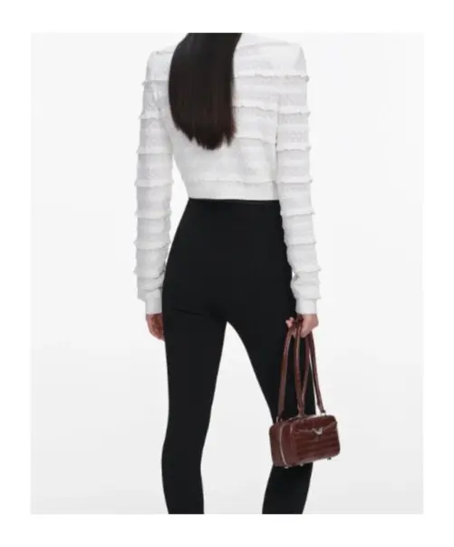 SELF-PORTRAIT Pointelle Diamante Cardigan - White