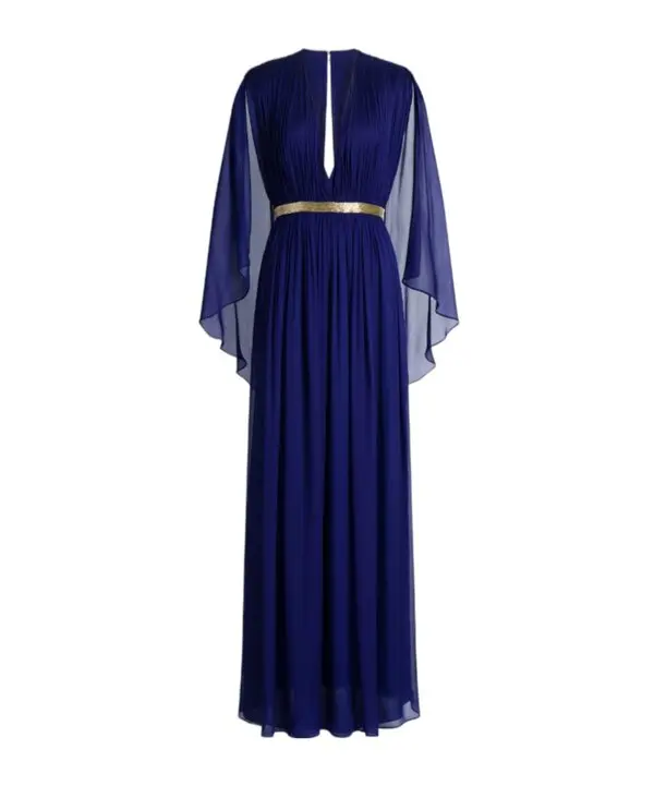 Alberta Ferretti Shoulder-revealing Cape Long Gown - Blue