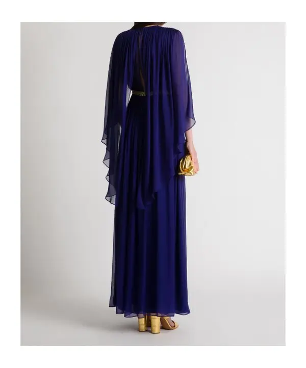 Alberta Ferretti Shoulder-revealing Cape Long Gown - Blue