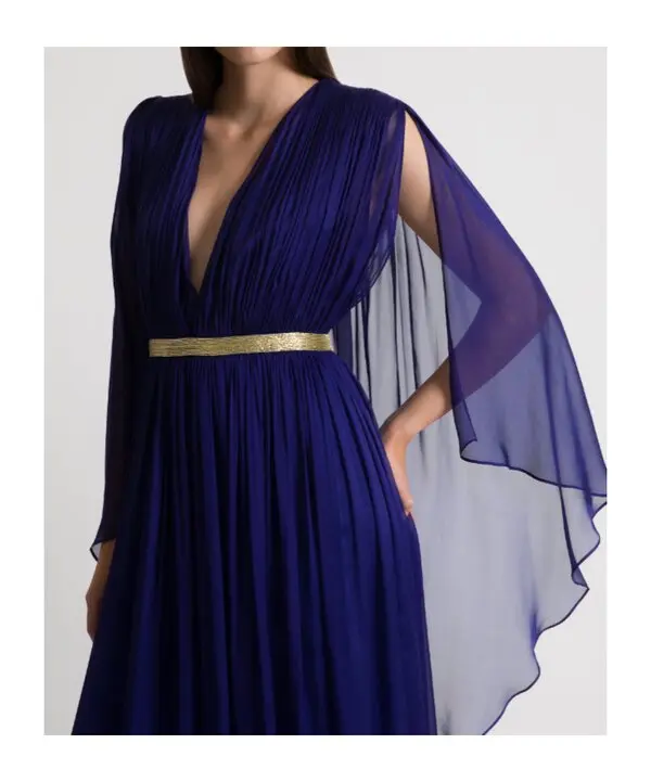 Alberta Ferretti Shoulder-revealing Cape Long Gown - Blue