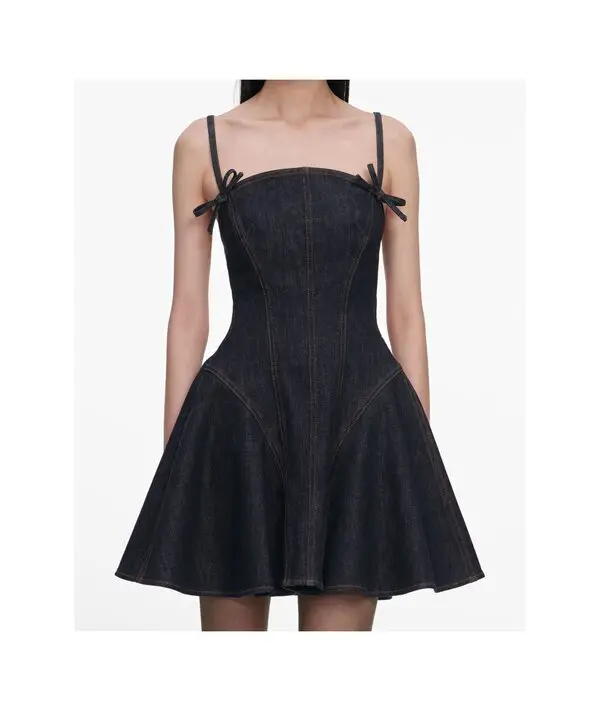 SELF-PORTRAIT Denim Bow Mini Dress