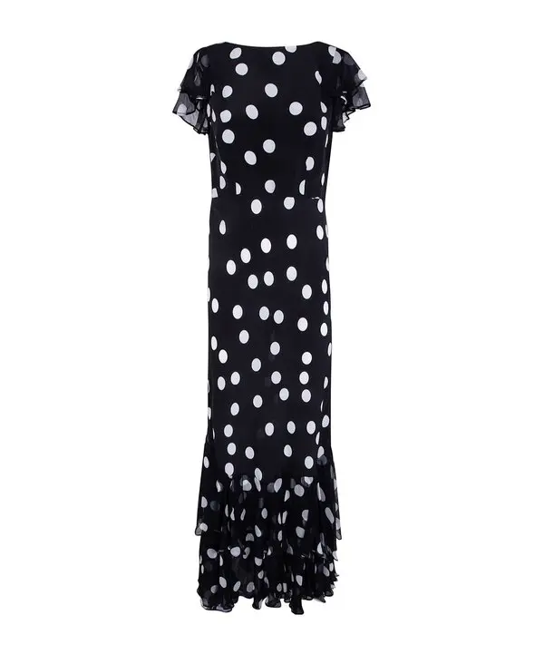Rixo Short Sleeve Polka Dot Ruffled Maxi Dress
