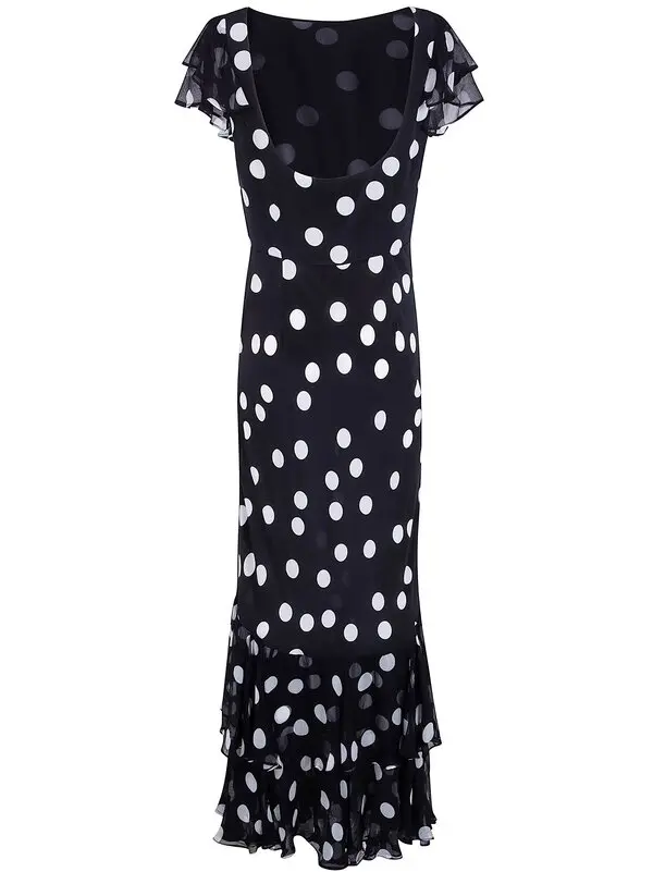 Rixo Short Sleeve Polka Dot Ruffled Maxi Dress - Black