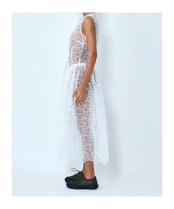 Cecilie Bahnsen Sleeveless Floral Embroidered Lace Midi Dress