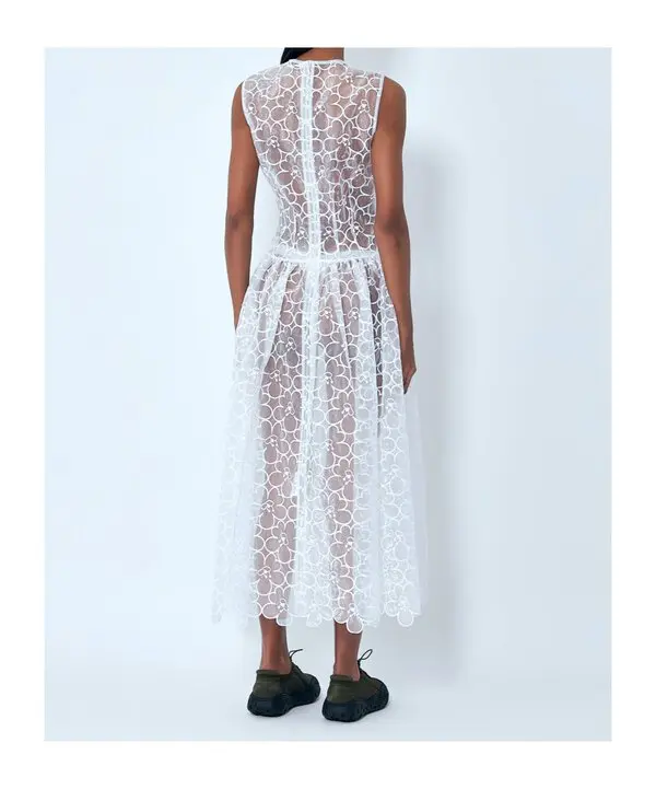 Cecilie Bahnsen Sleeveless Floral Embroidered Lace Midi Dress