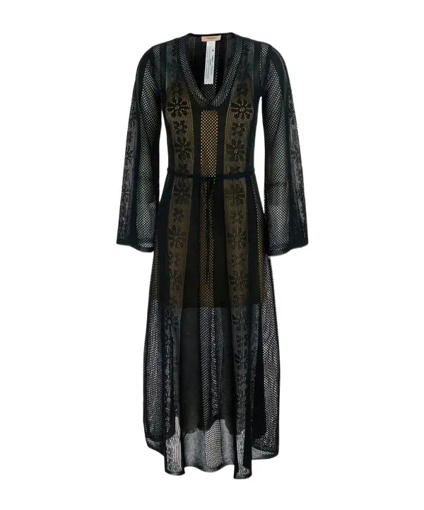 TWINSET Sheer Crochet Long Knitted Dress - Black