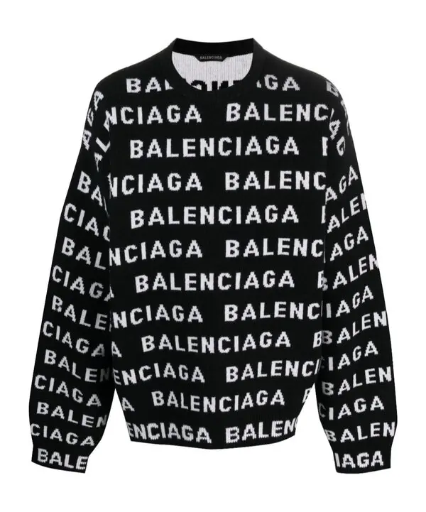 Balenciaga Allover Logo Intarsia Knitted Jumper
