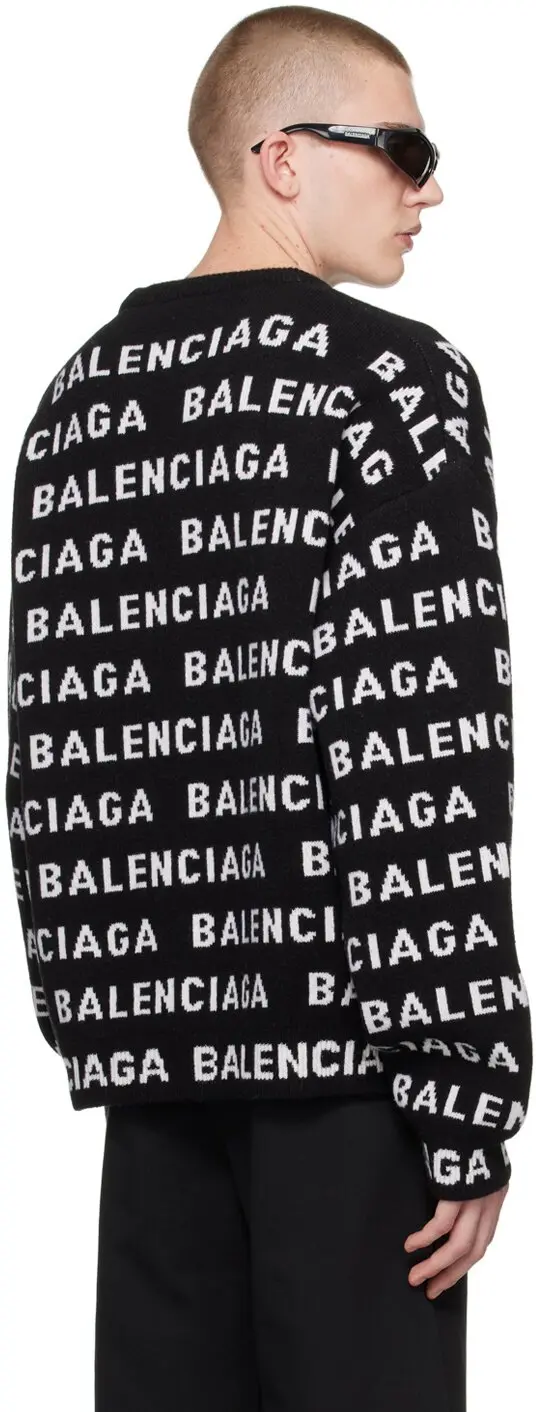 Balenciaga Allover Logo Intarsia Knitted Jumper