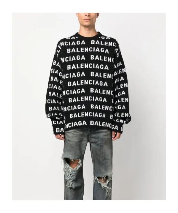 Balenciaga Allover Logo Intarsia Knitted Jumper