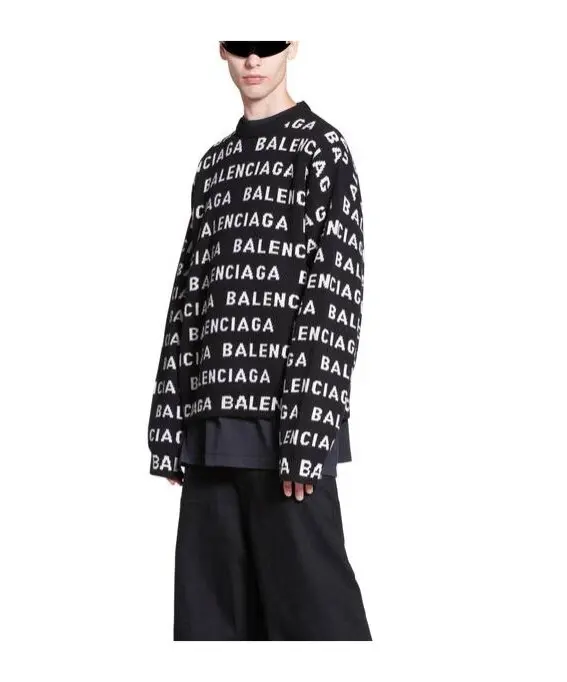 Balenciaga Allover Logo Intarsia Knitted Jumper