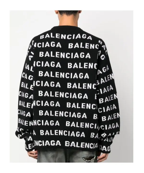 Balenciaga Allover Logo Intarsia Knitted Jumper