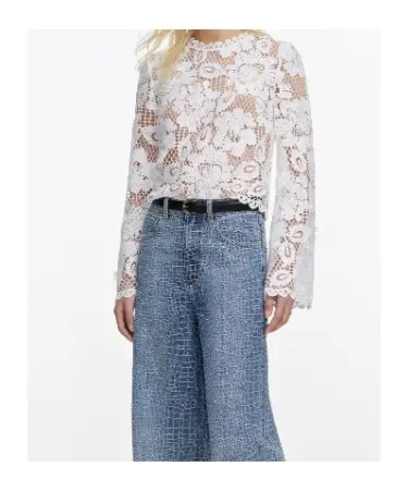 SELF-PORTRAIT Floral Crochet Lace Top With Flared Sleeves