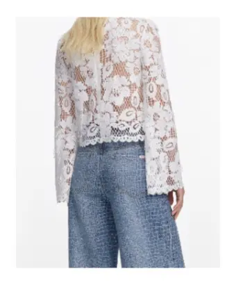 SELF-PORTRAIT Floral Crochet Lace Top With Flared Sleeves