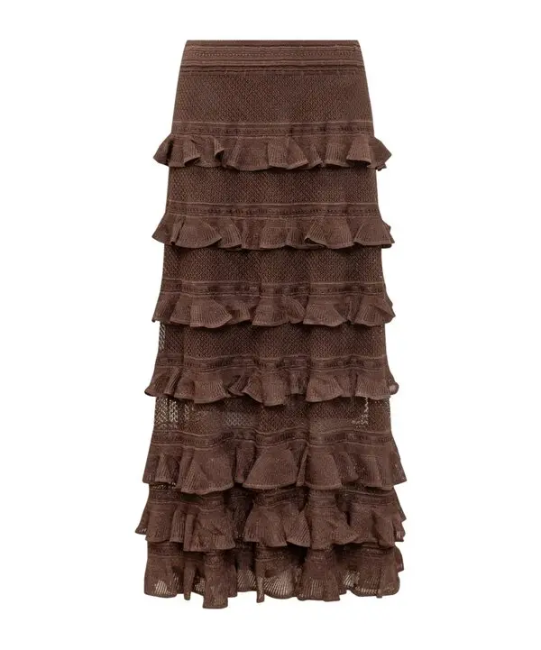 Zimmermann Ruffled Knitted Long Skirt - Brown